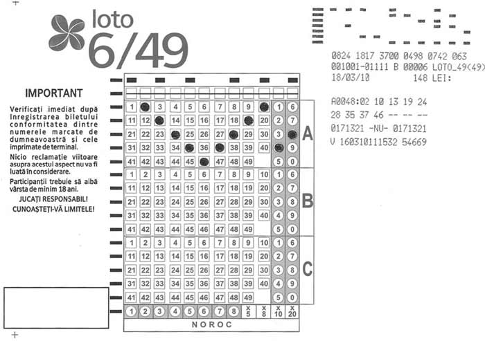 Regulile de joc Loto 6/49 - Descriere bilet, sisteme de joc